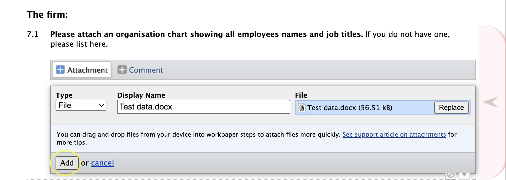 Adding an attachment in a shared page (for third party users) – Audit ...