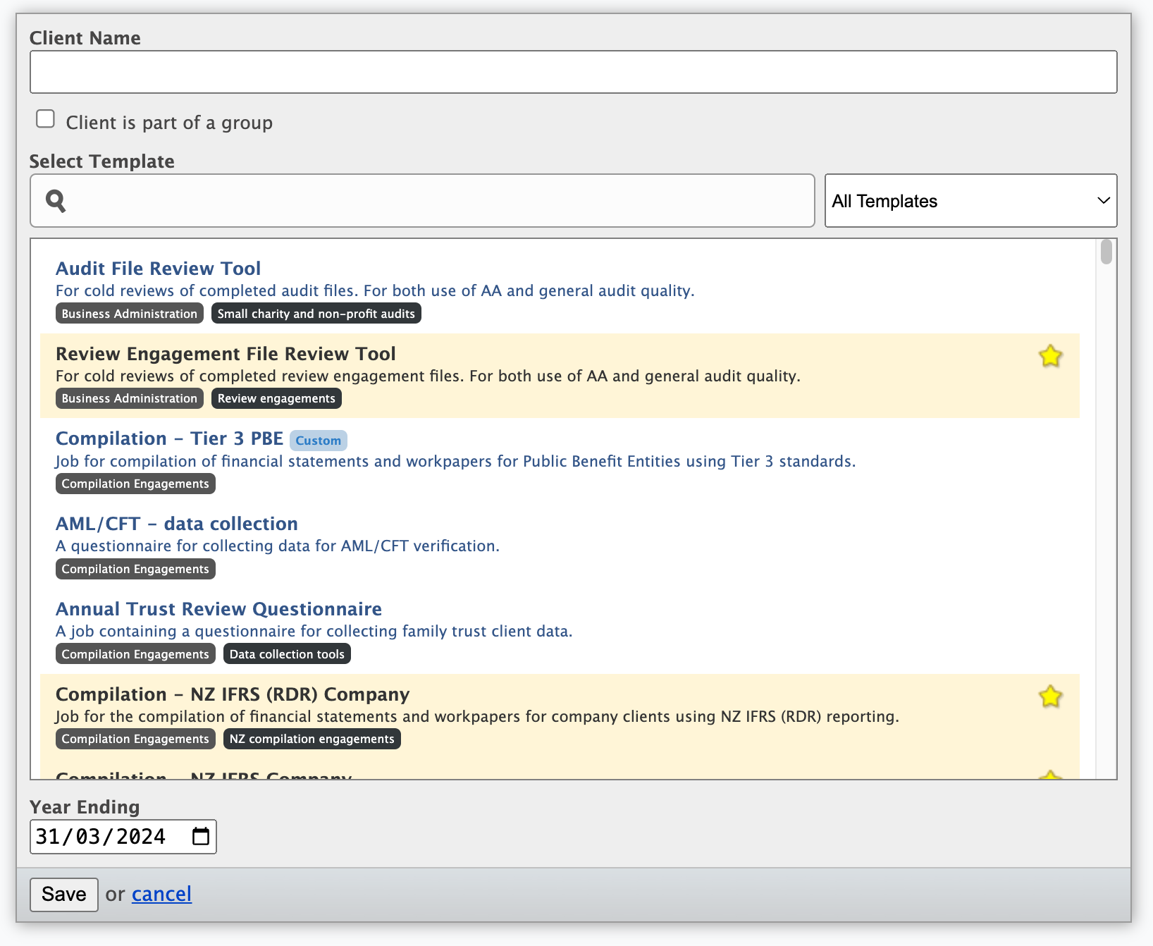 Flagging commonly used templates – Audit Assistant Support