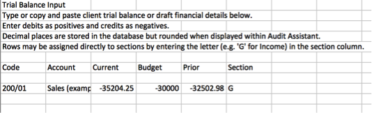 Trial balance import – Audit Assistant Support