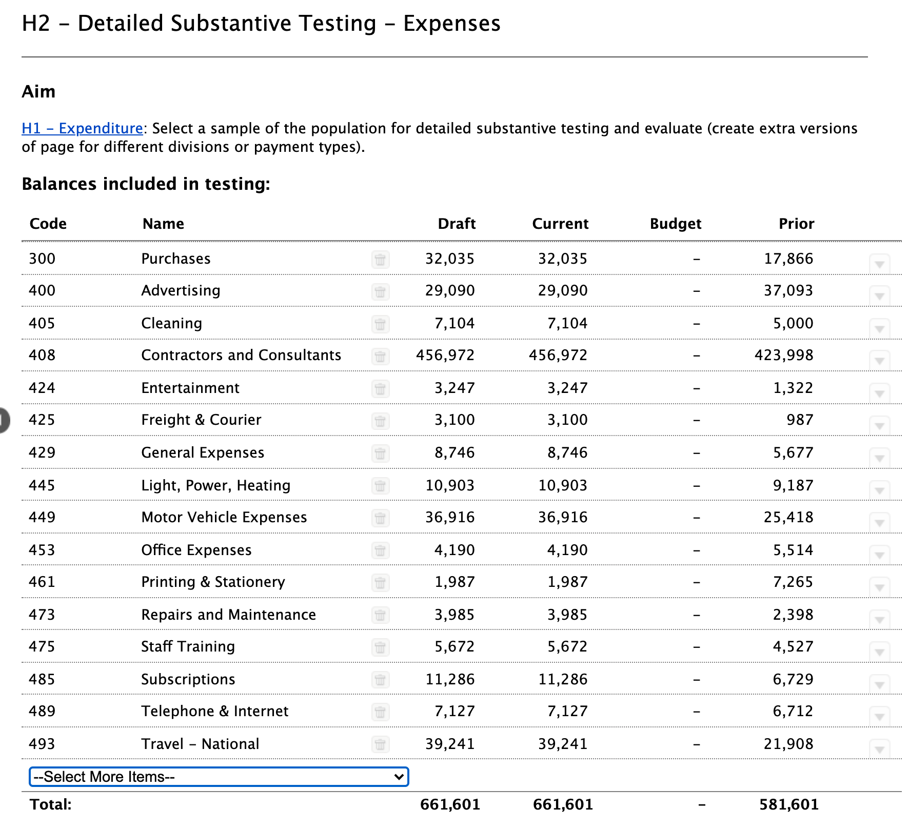 Sample selection and testing tool – Audit Assistant Support