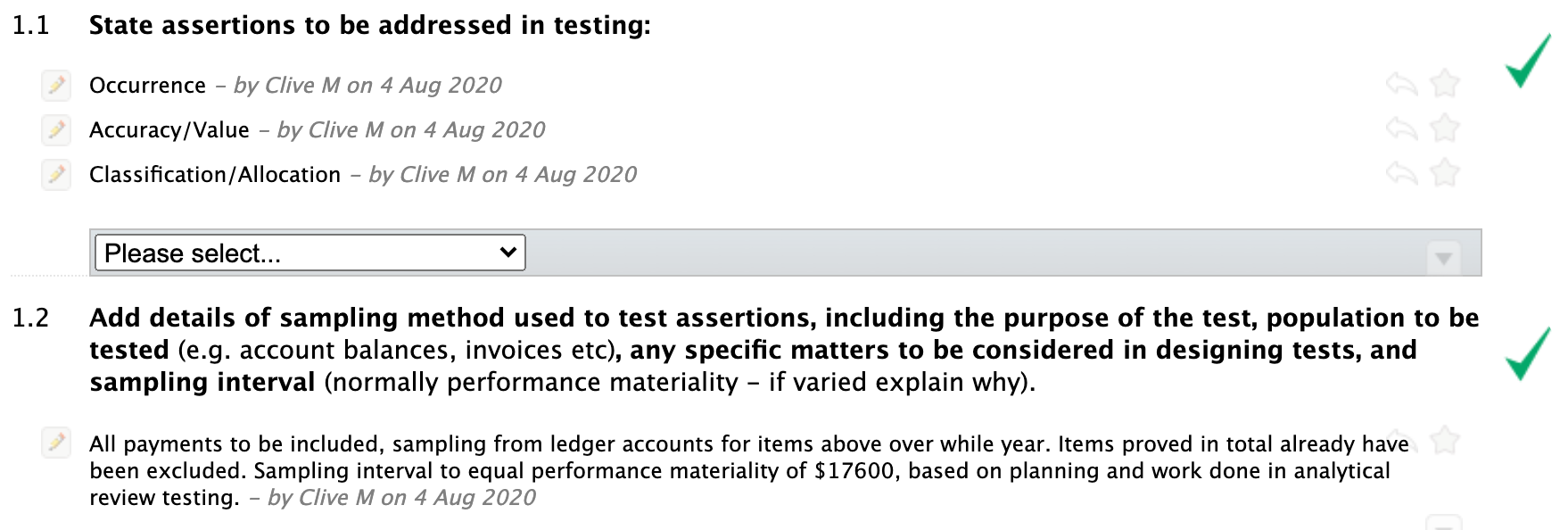 Sample selection and testing tool – Audit Assistant Support