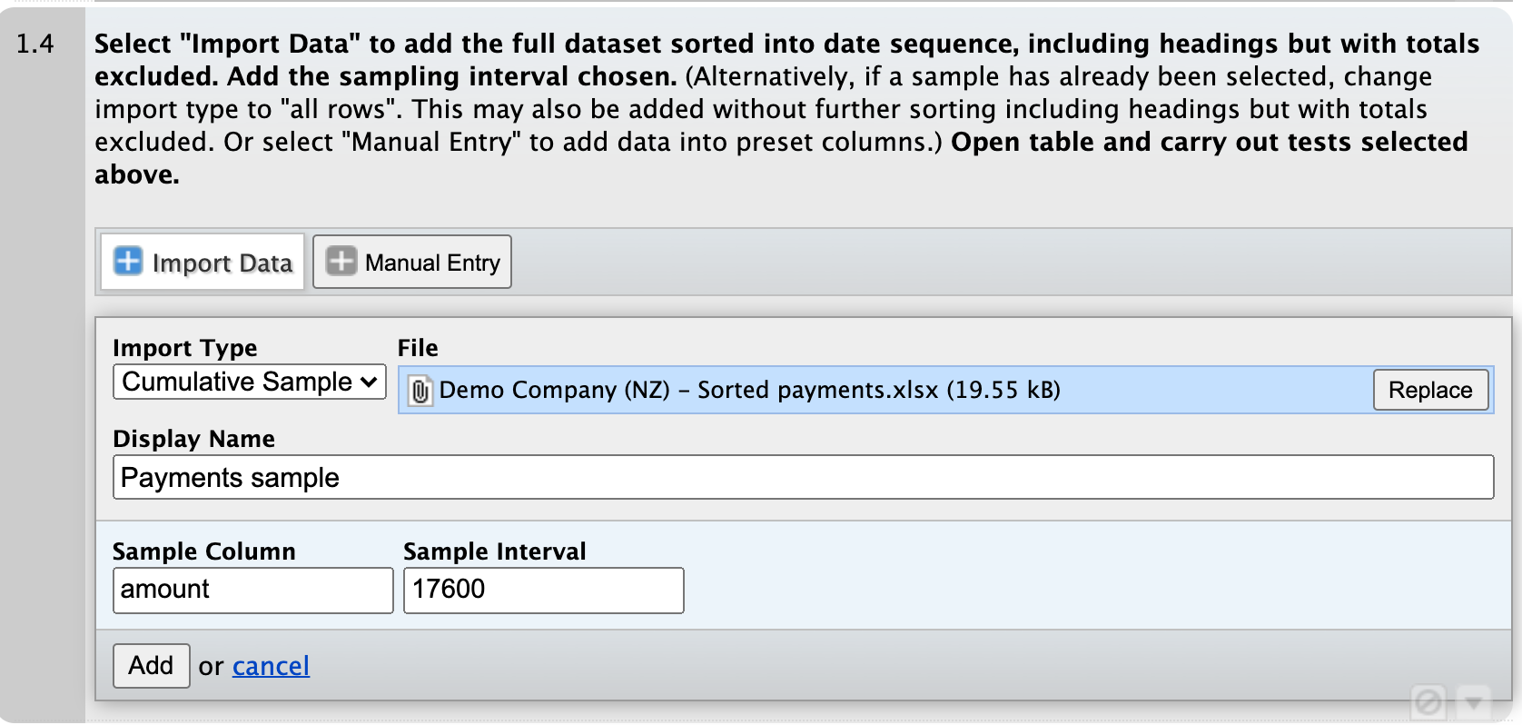 Sample selection and testing tool – Audit Assistant Support