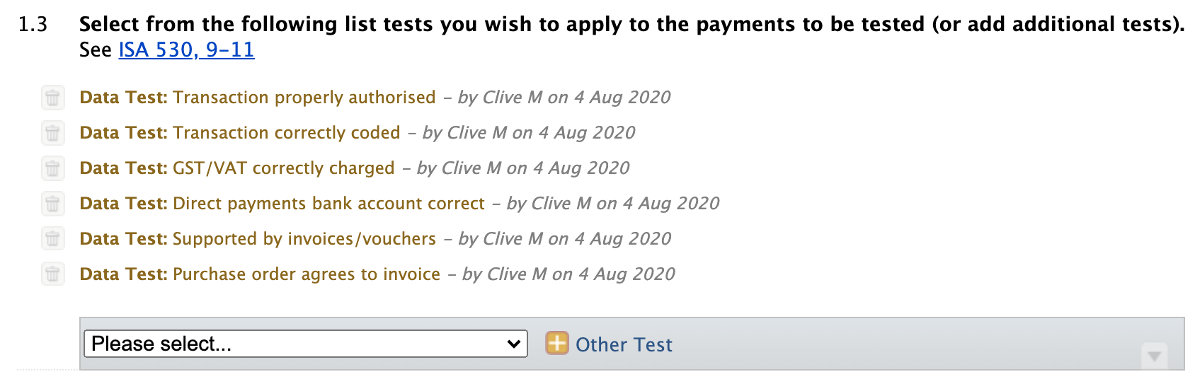 Sample selection and testing tool – Audit Assistant Support