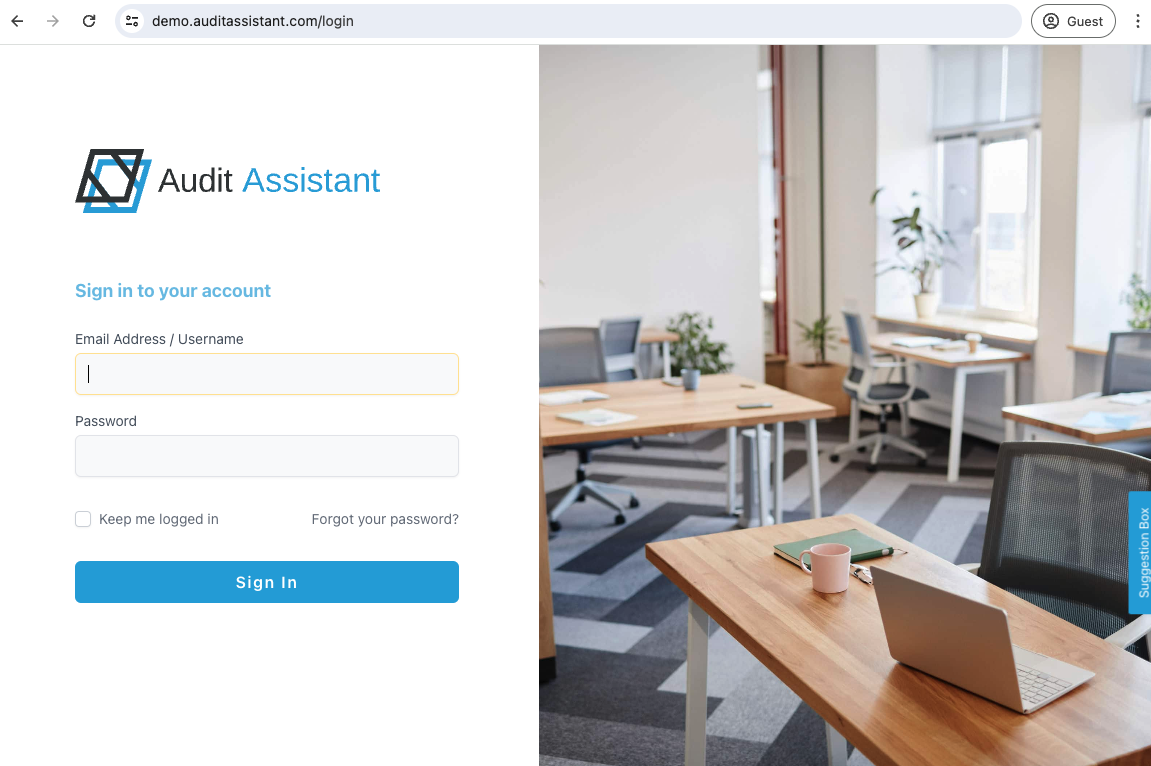 Log-in – Audit Assistant Support